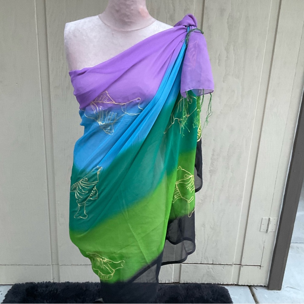 Coconuts Semi Shear Metallic Gold Fish Sarong Wrap Sc… - Gem